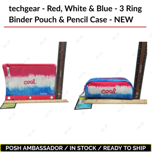 techgear | Office | Techgear Red White Blue 3 Ring Binder Pouch Pencil ...